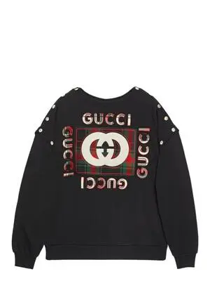 Gucci Retro Logo Pullover With Plaid Detail - Black