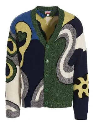 Kenzo Graphic-print Knit Cardigan - Black