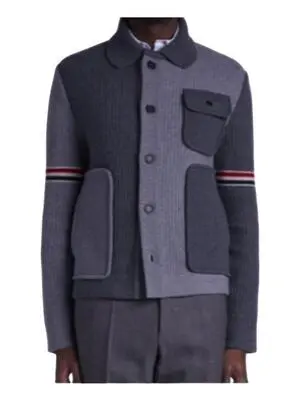 THOM BROWNE Thom Browne Long-Sleeved Knitted Cardigan With Four Bar Stripes