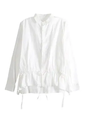 Y’s Long-sleeve Shirt With Pleated Waist - White