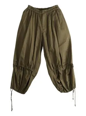 Y’s Elastic-waist Ruched Casual Trousers With Drawstring Detail - Khaki