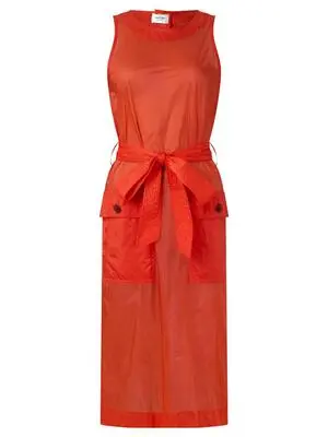 Saint Laurent Saint Laurent Sleeveless Crewneck Tie-Waist Midi Dress Orange