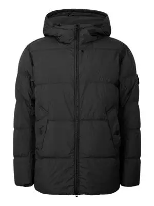 Stone Island Horizontal Quilted Hooded Down Jacket - Black