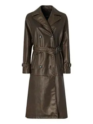 Pinko Long Double-breasted Belted Coat - Brown