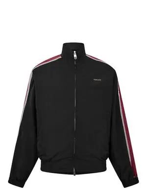 Versace Stand Collar Zip-up Track Jacket With Sporty Stripes - Black