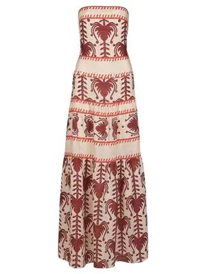 Johanna Ortiz Strapless Botanical Print Tiered Maxi Dress - No