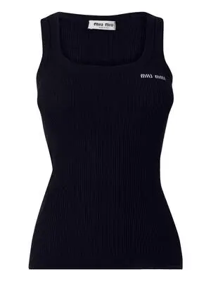 Miu Miu Square-neck Ribbed Knit Tank Top - Black