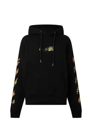 Off-White Cropped Hoodie With Maple Leaf Print - Black