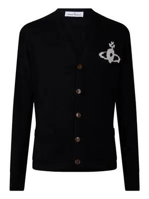 VIVIENNE WESTWOOD V-neck Button-front Knit Cardigan - Black/white