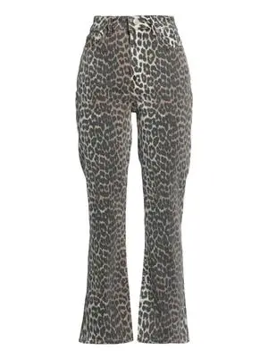 GANNI Leopard Print Washed Denim Bootcut Pants - Black