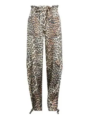 GANNI Leopard Print Cargo Trousers - Black