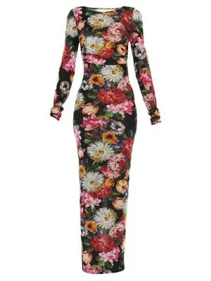 Dolce & Gabbana Floral Print Long Sleeve Maxi Dress - Black