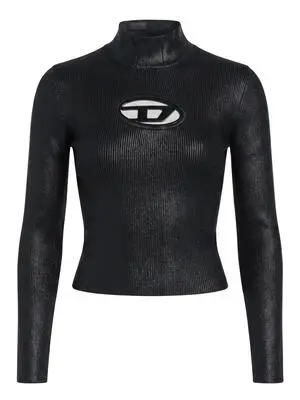 DIESEL® Long Sleeve Knit Sweater With Mock Neck And Logo Embellishment - Black