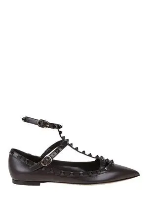 Valentino Garavani Rockstud Leather Ballerina Flats - Brown