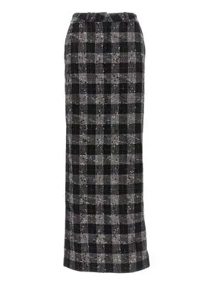 Alessandra Rich Tartan Check Maxi Skirt - Black