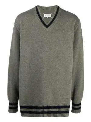 MAISON MARGIELA Maison Margiela Striped Detail V-Neck Jumper
