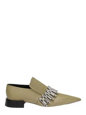 JIL SANDER Pointed-toe Leather Loafers With Embellished Detailing - Nude