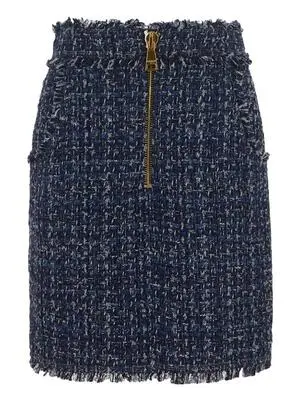 Balmain Denim Tweed Mini Skirt With Zipper Closure - Black