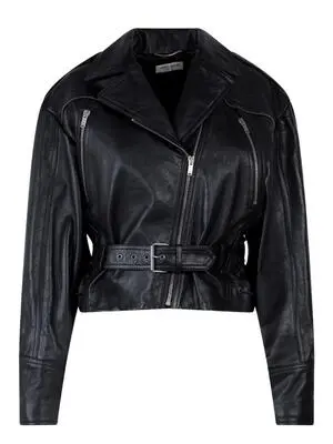 Saint Laurent Belted Leather Biker Jacket - Black