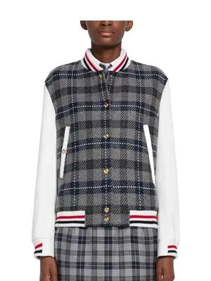 Thom Browne Plaid Baseball Jacket - Medium Gray