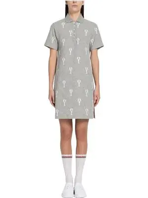 Thom Browne Lobster Embroidered Polo Dress - Light Gray