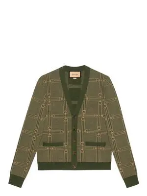 Gucci Horsebit Jacquard V-neck Cardigan - Green