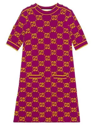 Gucci Jacquard Gg Wool Dress - Purple