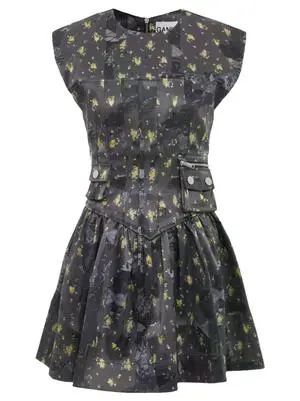 GANNI GANNI Floral Print Pocket Detail Dress Grey