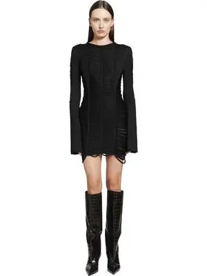 Attico Fringed Stretch Viscose Mini Dress - Black