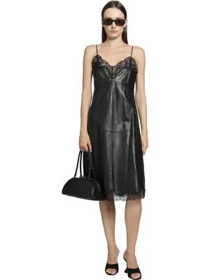 Magda Butrym Leather Lace-trim Slip Dress - Black