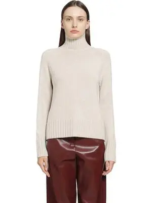 Max Mara S MAX MARA Wool Cashmere Turtleneck Sweater Beige