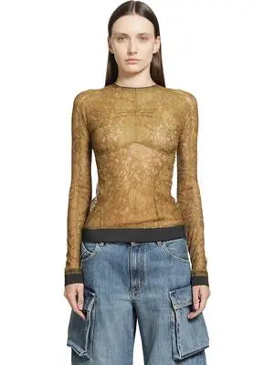 Attico Floral Lace Long Sleeve Top - Brown