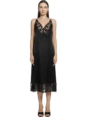 Fendi Silk Satin And Lace V-neck Midi Dress - Black