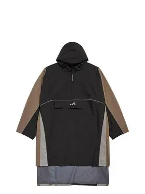 Balenciaga Techwear Poncho With Drawstring Hood And Reflective Accents - Black