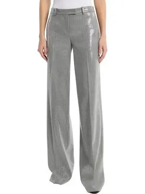 Michael Kors Camilla Sequin Pinstripe Wool Blend Wide-leg Trousers - Grey