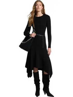 Michael Kors Stretch Wool Handkerchief Hem Dress - Black
