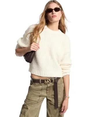 Michael Kors Ribbed Wool Blend Bouclé Sweater - Natural