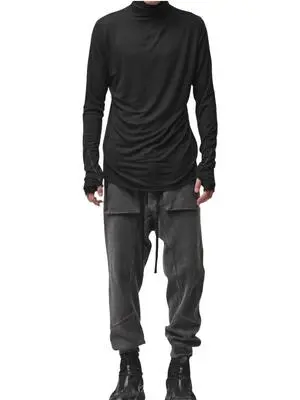 THOM KROM Long-sleeve Mock Neck Knit Top - Black