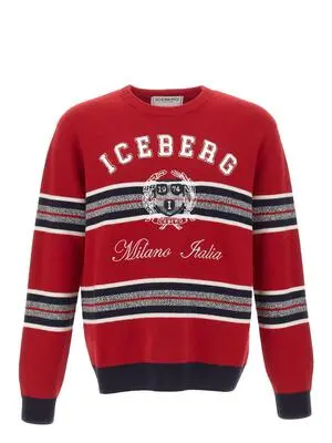 Iceberg Striped Embroidered Knit Sweater - Red