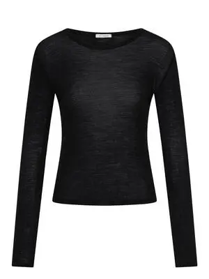 ST. AGNI ST. AGNI Long-Sleeved Ribbed Knit Top Black