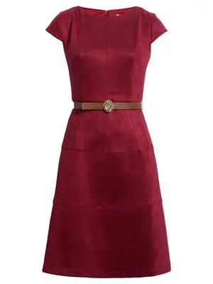 Anne Klein Sueded Scuba Knit Dress With Belt - New Burgandy