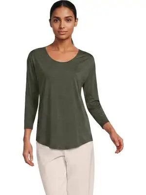 LANDS' END Lands' End Petite 3/4 Sleeve Lightweight Jersey Shirttail Tee Forest Moss