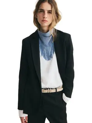 H&M H&M Long Single-Breasted Twill Blazer Black