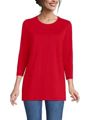 LANDS' END LANDS' END Tall 3/4 Sleeve Supima Cotton Tunic Compass Red