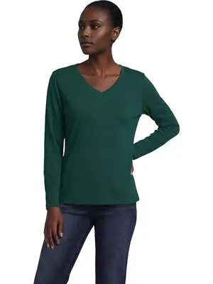 LANDS' END Cotton Long Sleeve V-neck T-shirt - Pine