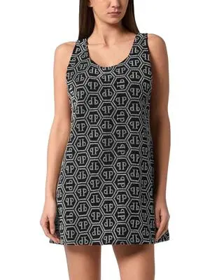 Philipp Plein Monogram Rhinestone Embellished Mini Dress - Black
