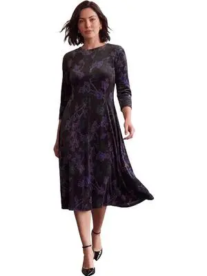 Roaman's Velour Swing Dress With 3/4 Sleeves - Black
