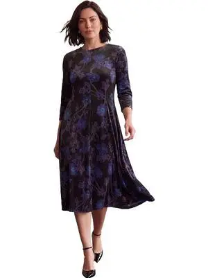 Roaman's Velour Swing Dress With 3/4 Sleeves - Navy