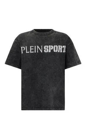 PLEIN SPORT Washed Round Neck T-shirt Crackle Scratch - Black