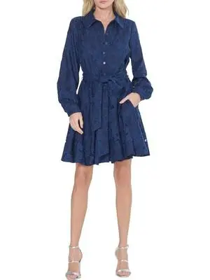 CIEBON Serane Eyelet Embroidery Long Sleeve Mini Dress - Navy